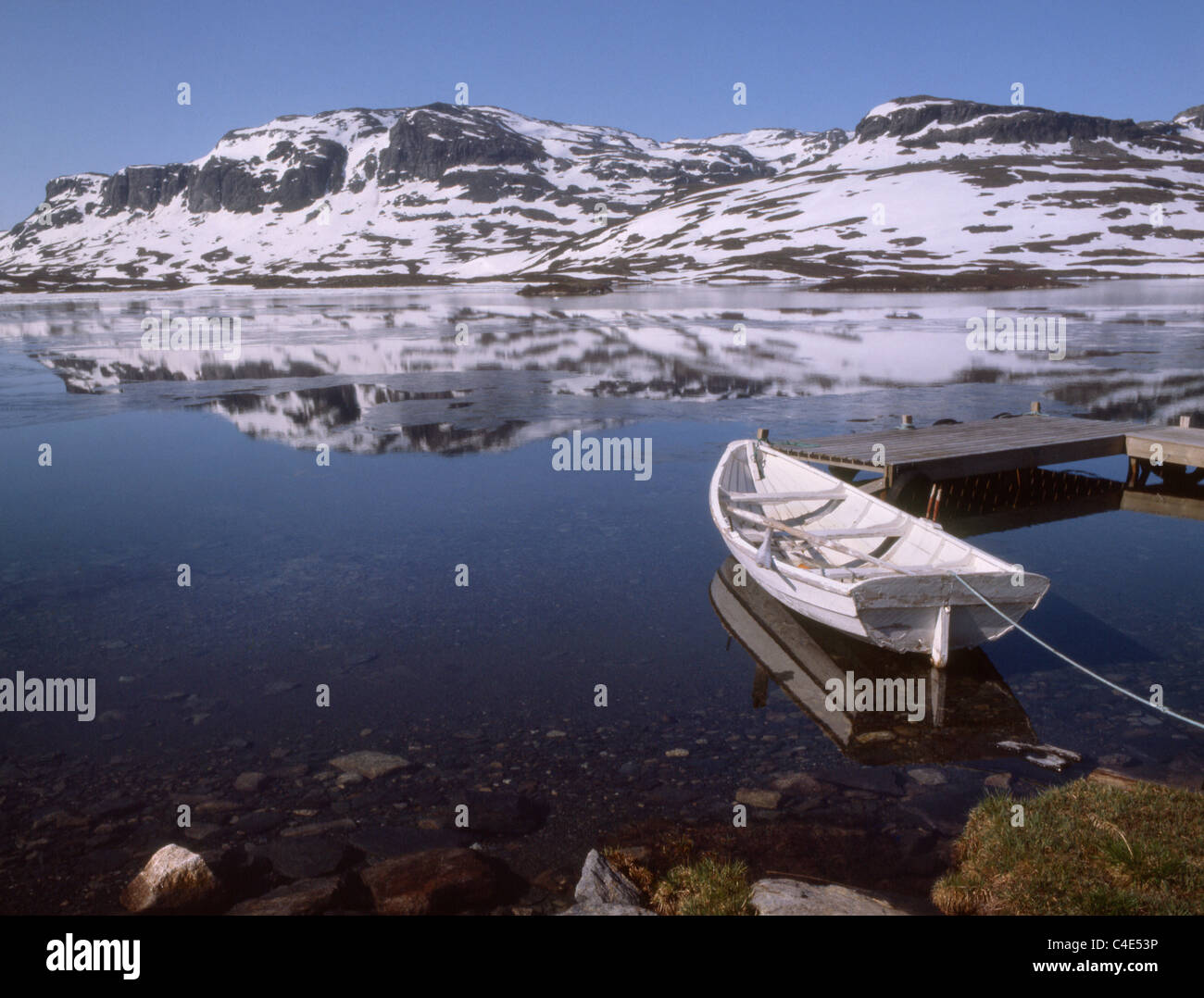 Norway Buskerud Hardangervidda Lake & Boat Stock Photo - Alamy