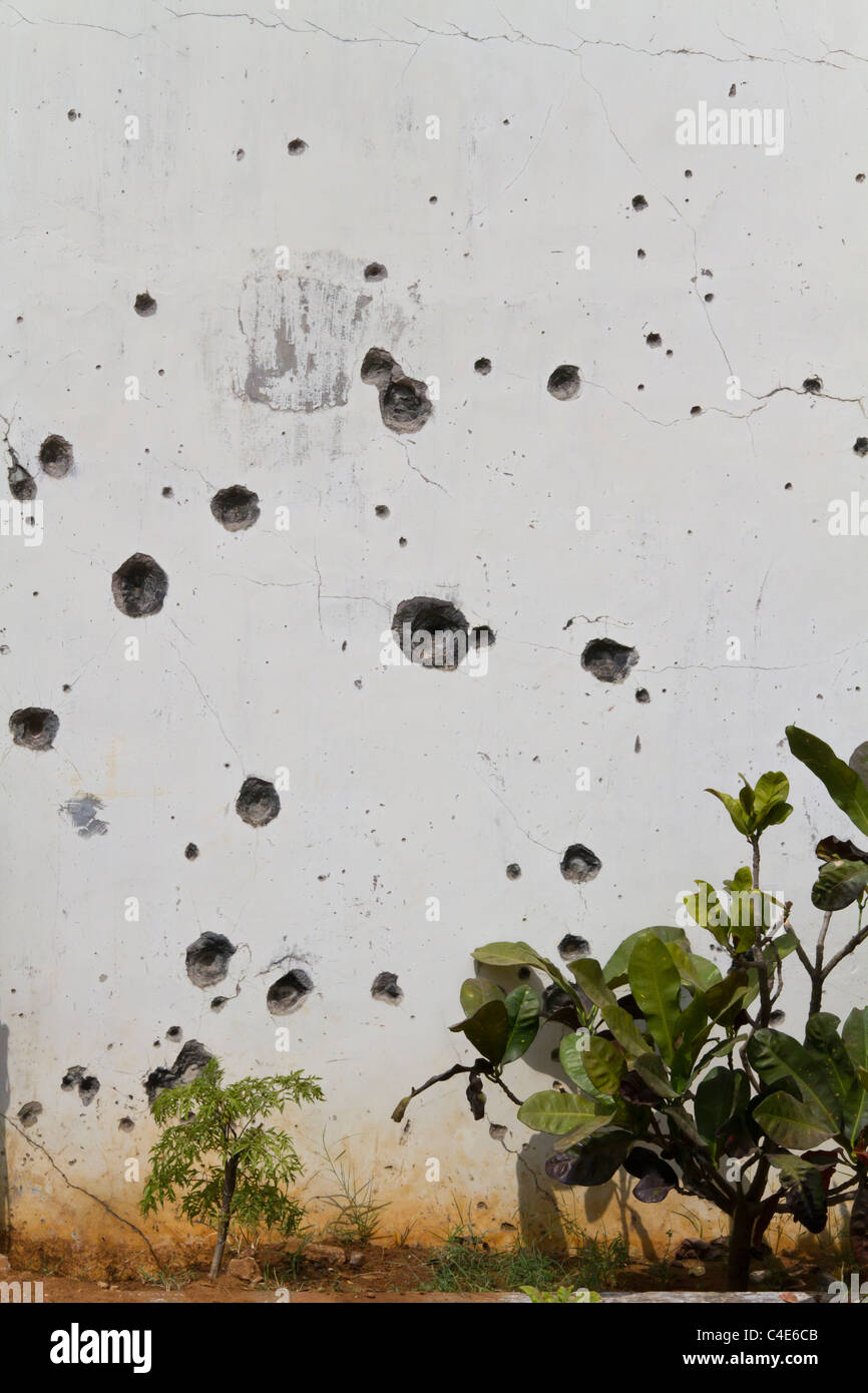 A bullet ridden and shell damaged wall leaves a stark reminder of the ...