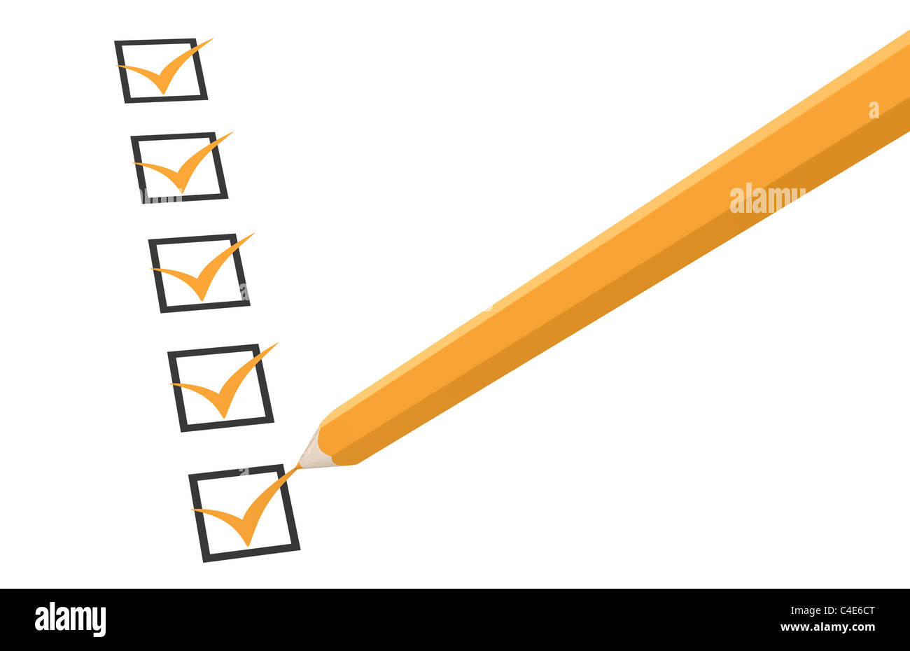 Check list. Orange with Pencil Stock Photo - Alamy