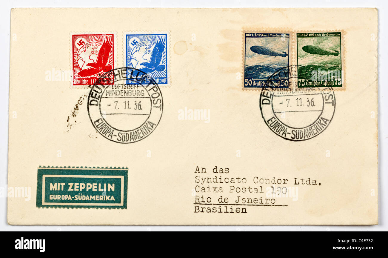 A vintage letter sent by German Post via the Zeppelin Hindenburg from ...