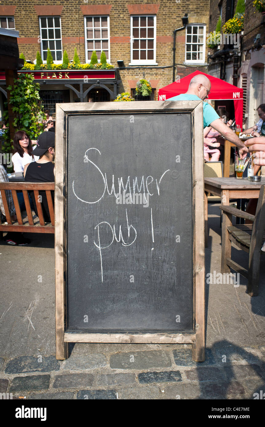 'Summer pub' blackboard sign outside of The Flask public house ...