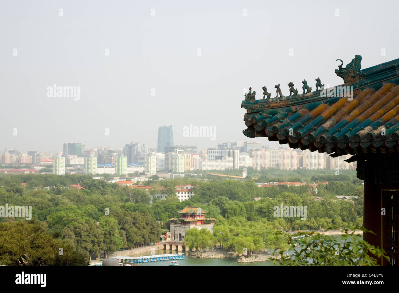 View of Beijing city & Chinese roof top /eaves / eave from Tower of ...