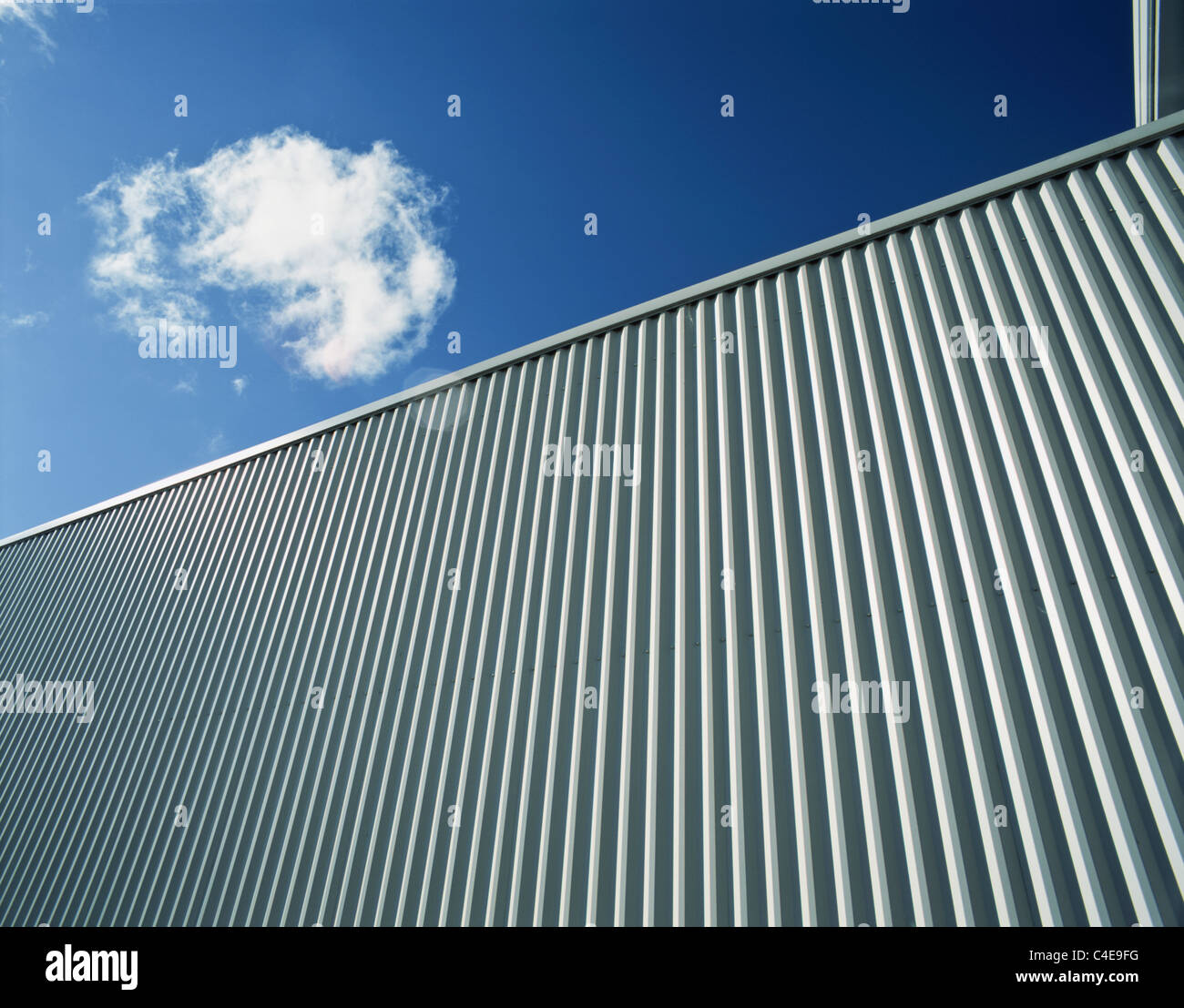 Cose-up of a corrugated irion metal facade of a factpry building in ...