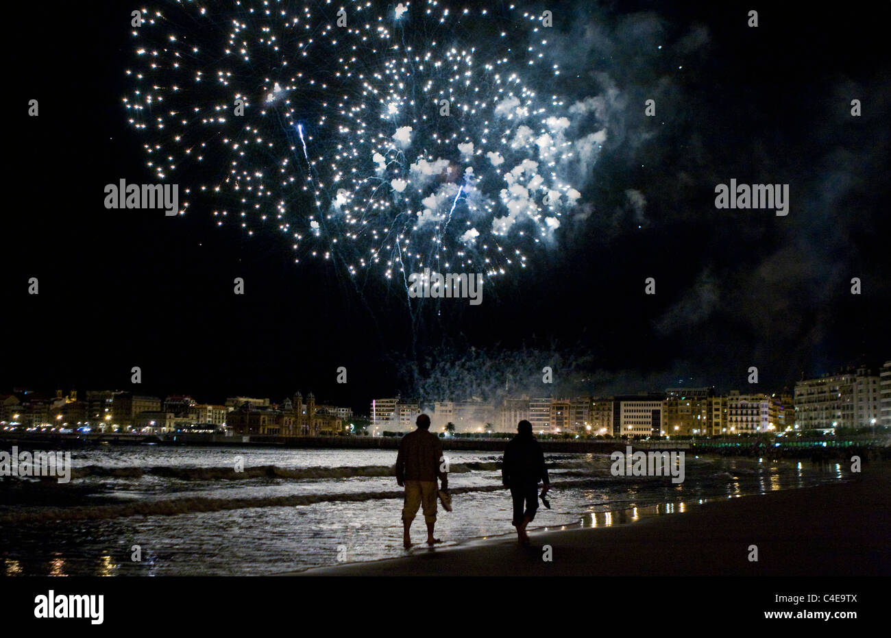 Fireworks seen from the beach during the celebrations of "La Semana ...