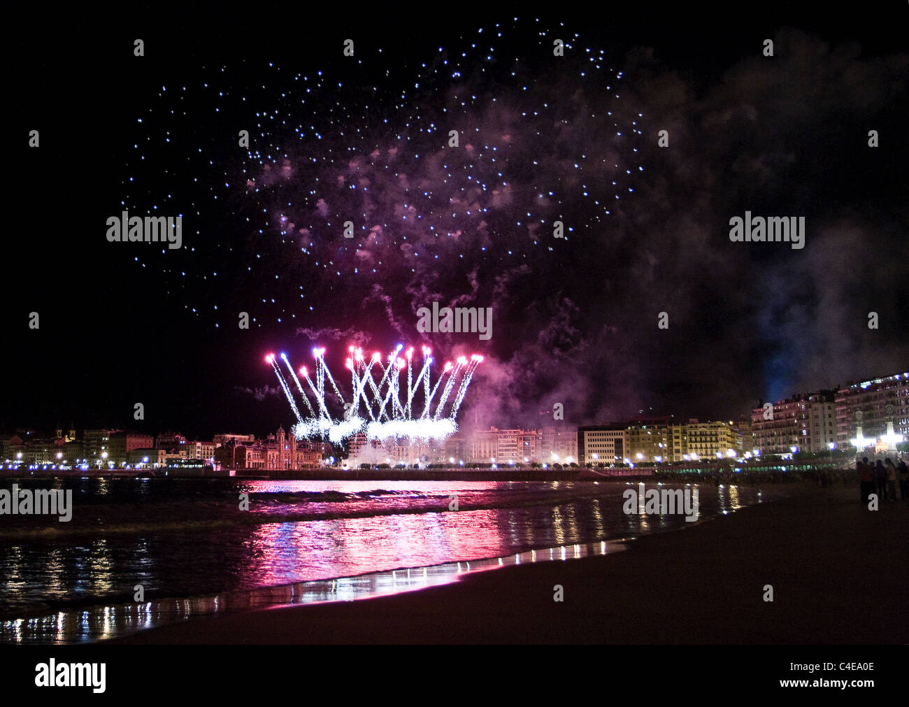 Fireworks seen from the beach during the celebrations of "La Semana ...