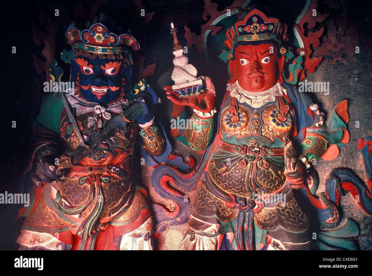 Statues in Chapel, Gyangtse Kumbum. The Kumbum is a three dimensional ...