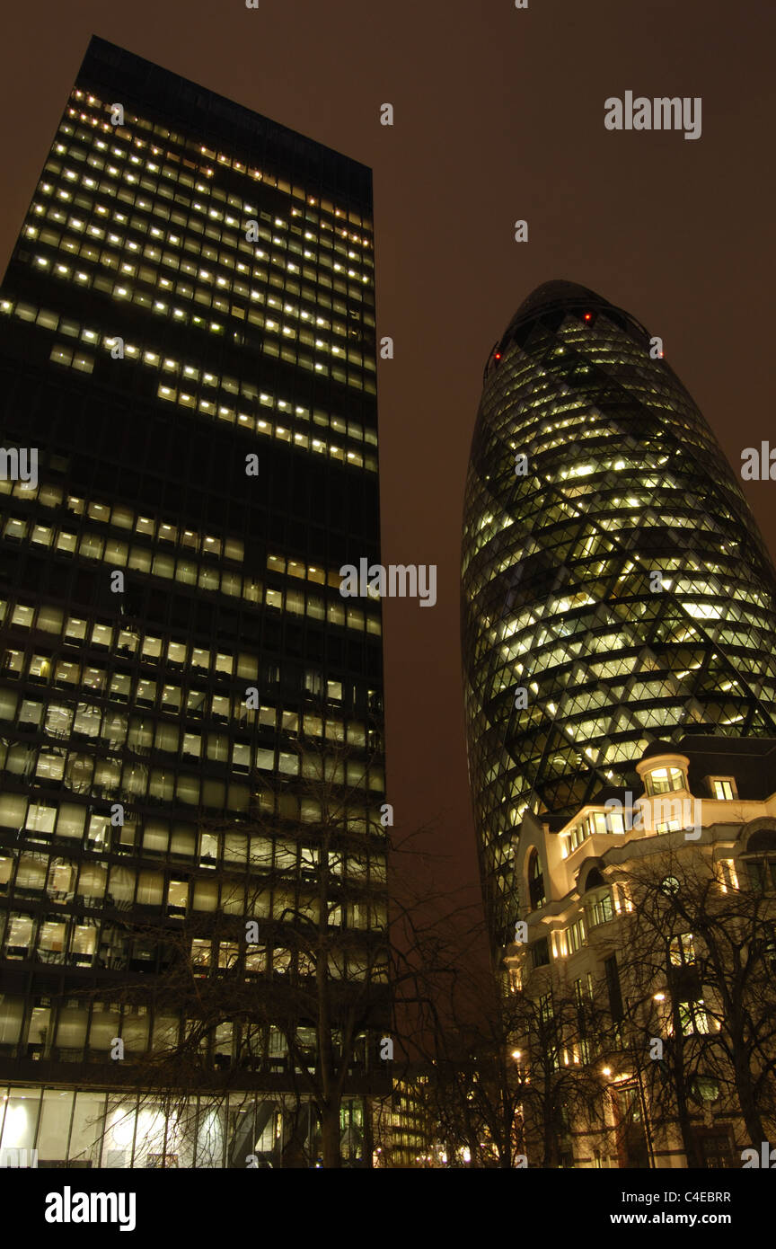 30 St Mary Axe tower (The Gherkin) and St Helens building in the City ...