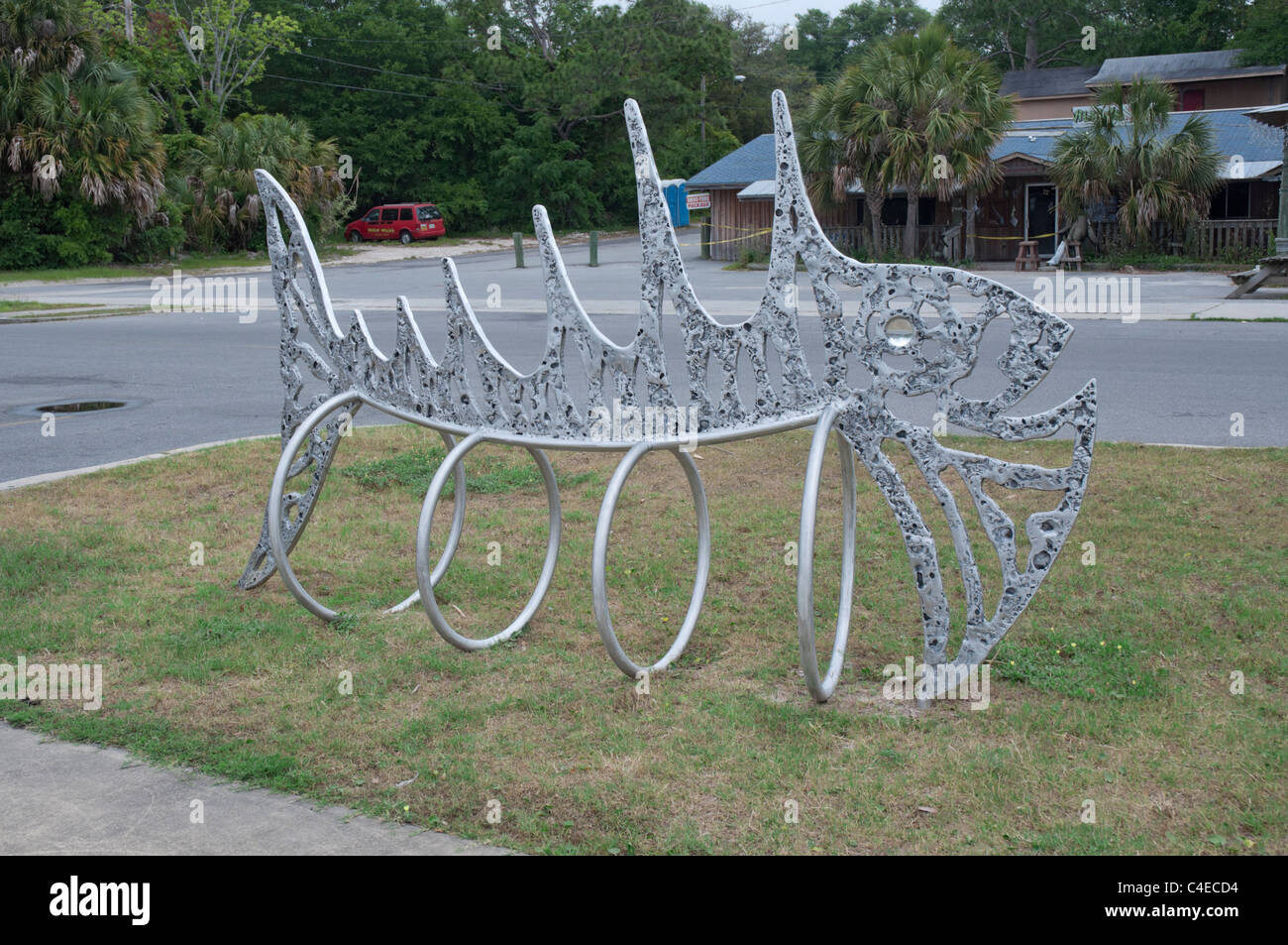 Florida Panhandle Carrabelle unusually fish shaped bicycle rack Stock ...