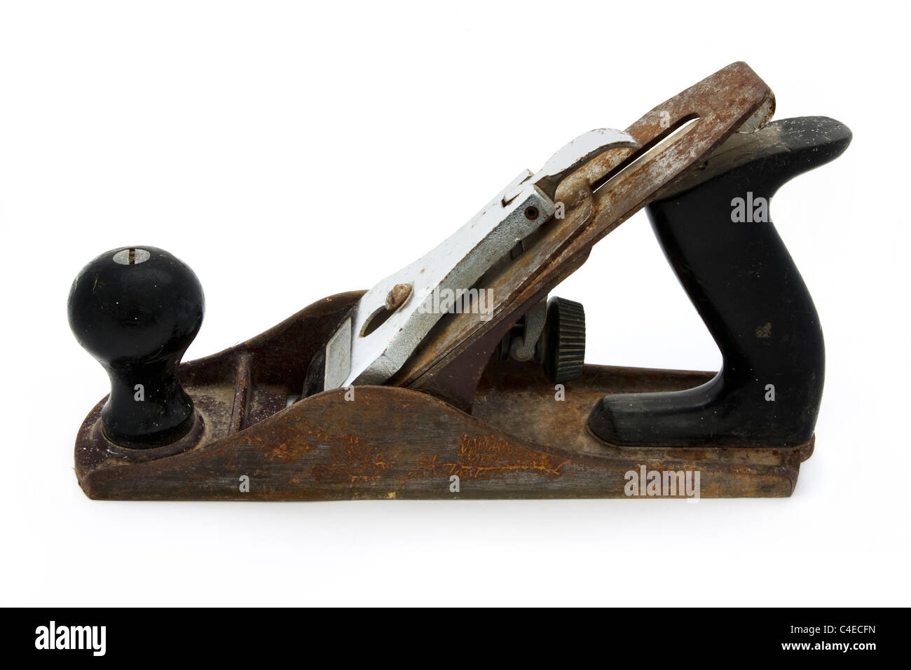 Old rusty wood plane isolated on white Stock Photo - Alamy