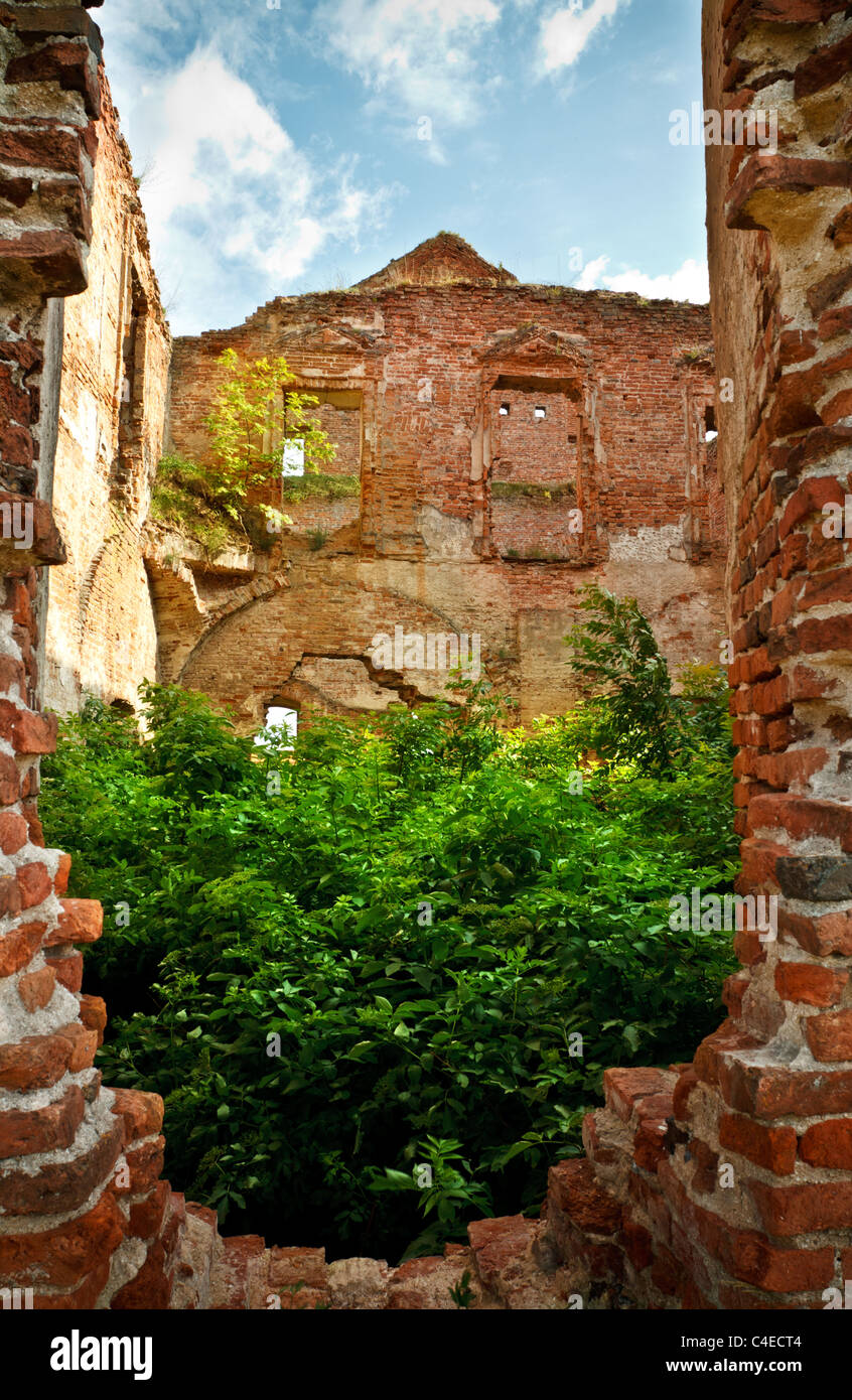 inside of old castle, ruins at day Stock Photo - Alamy