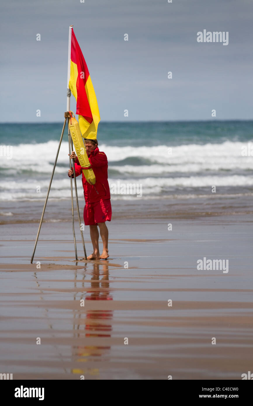 Summerleaze Beach: RNLI Coastguards marking out Safe area with Boundary ...