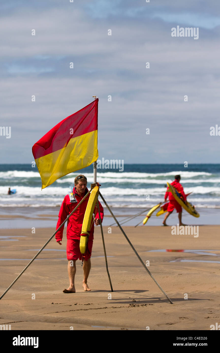 Summerleaze Beach: RNLI Coastguards marking out Safe area with Boundary ...