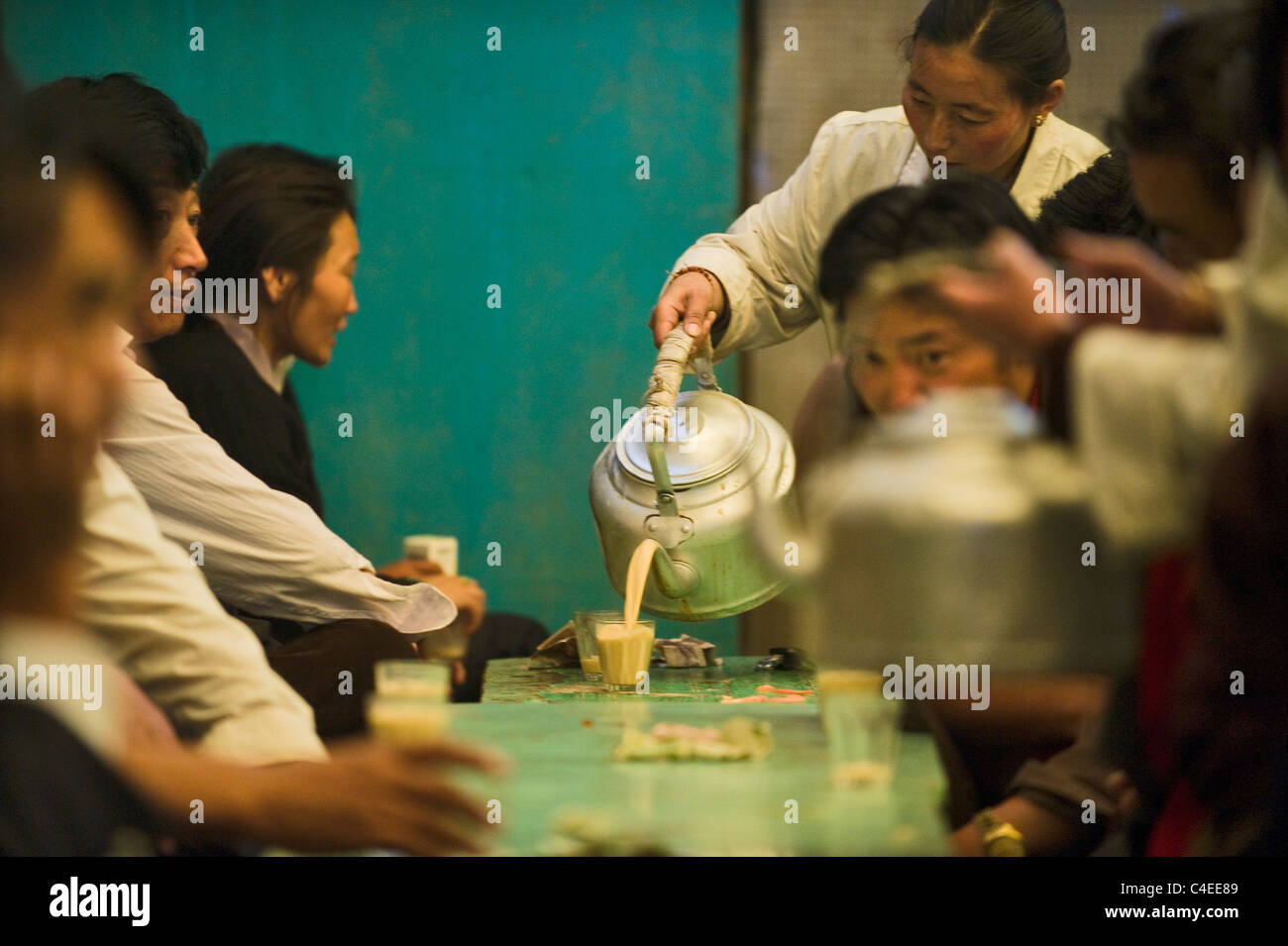 Gum Chu Tea house, Lhasa, Tibet. One of the oldest and best-known, near ...