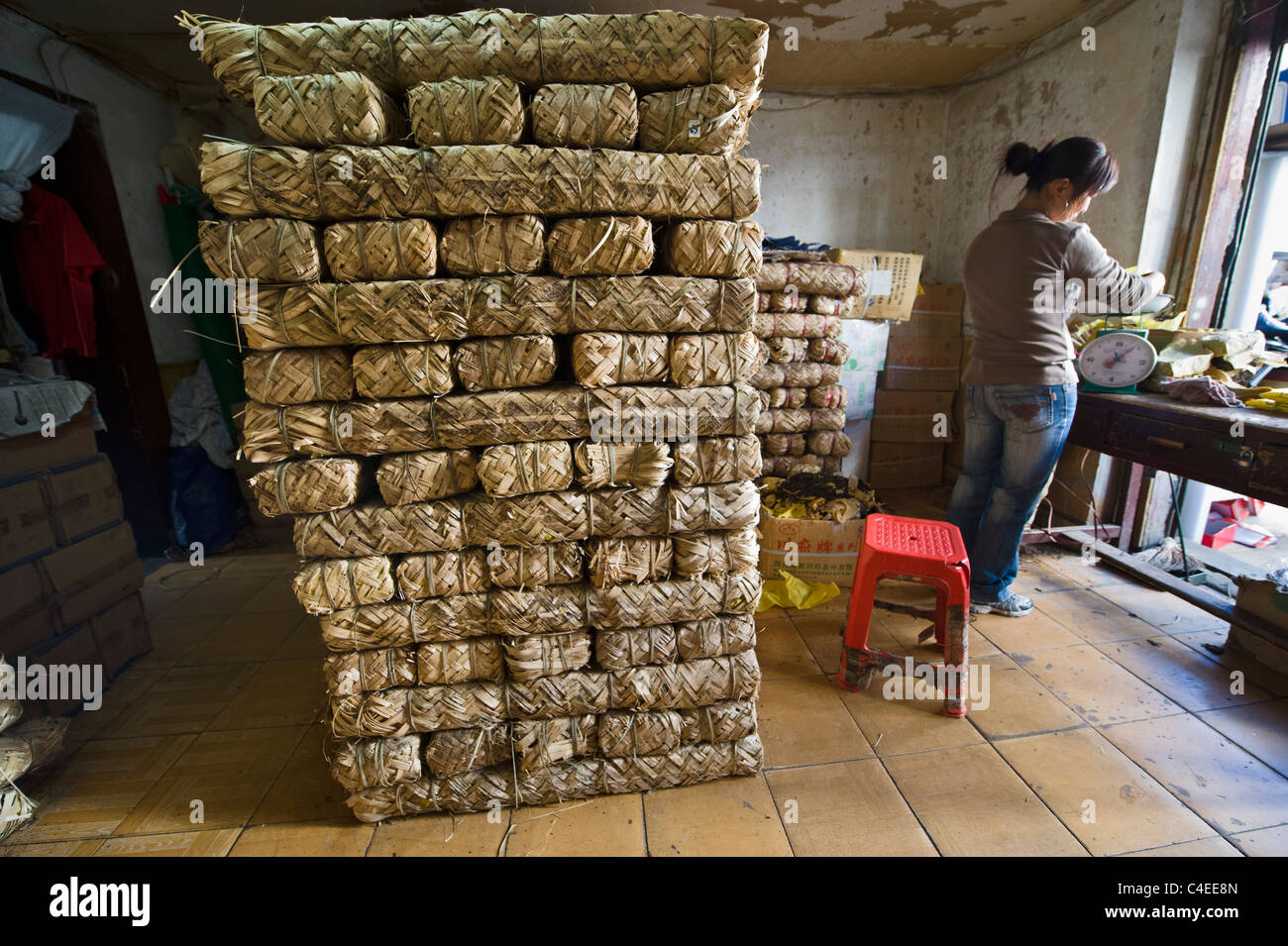 Tea shop selling brick tea from Ya'an, Sichuan. Lhasa, Tibet, China ...