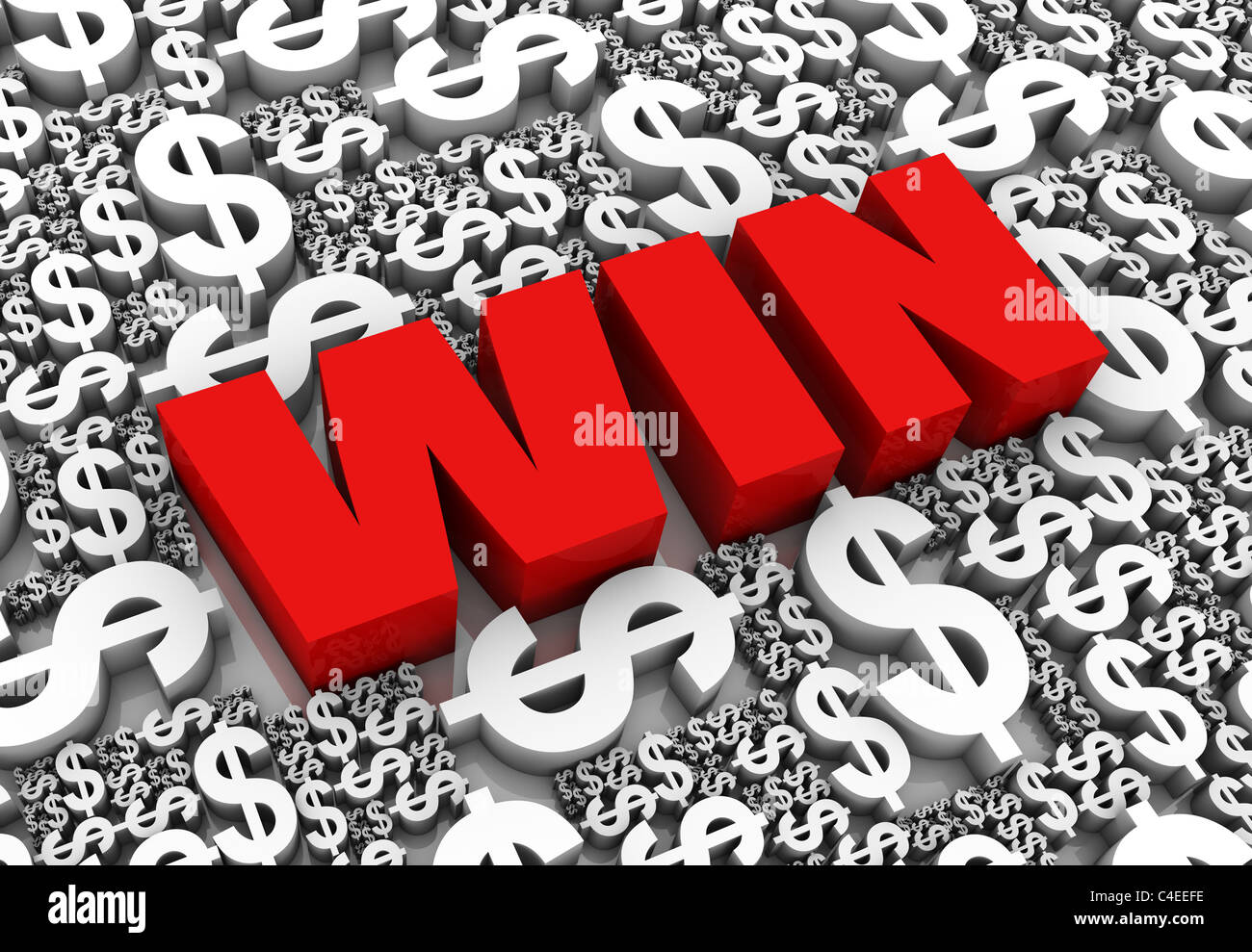 "WIN" 3D text surrounded by dollar currency symbols. Part of a series ...