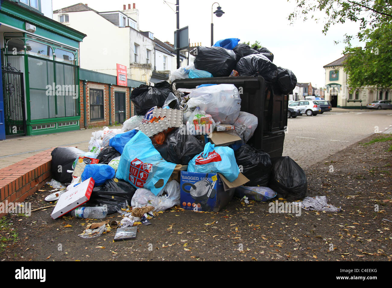 Rubbish litter waste trash in the street following strike by collectors ...