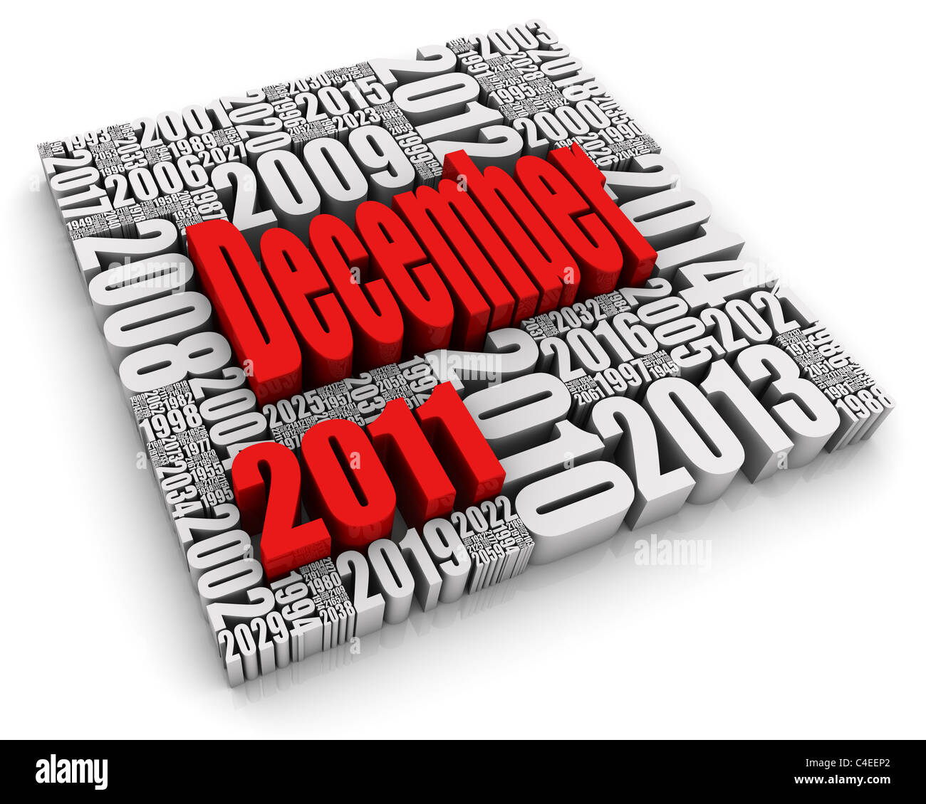 3D text with month surrounded by years. Part of a series of calendar ...