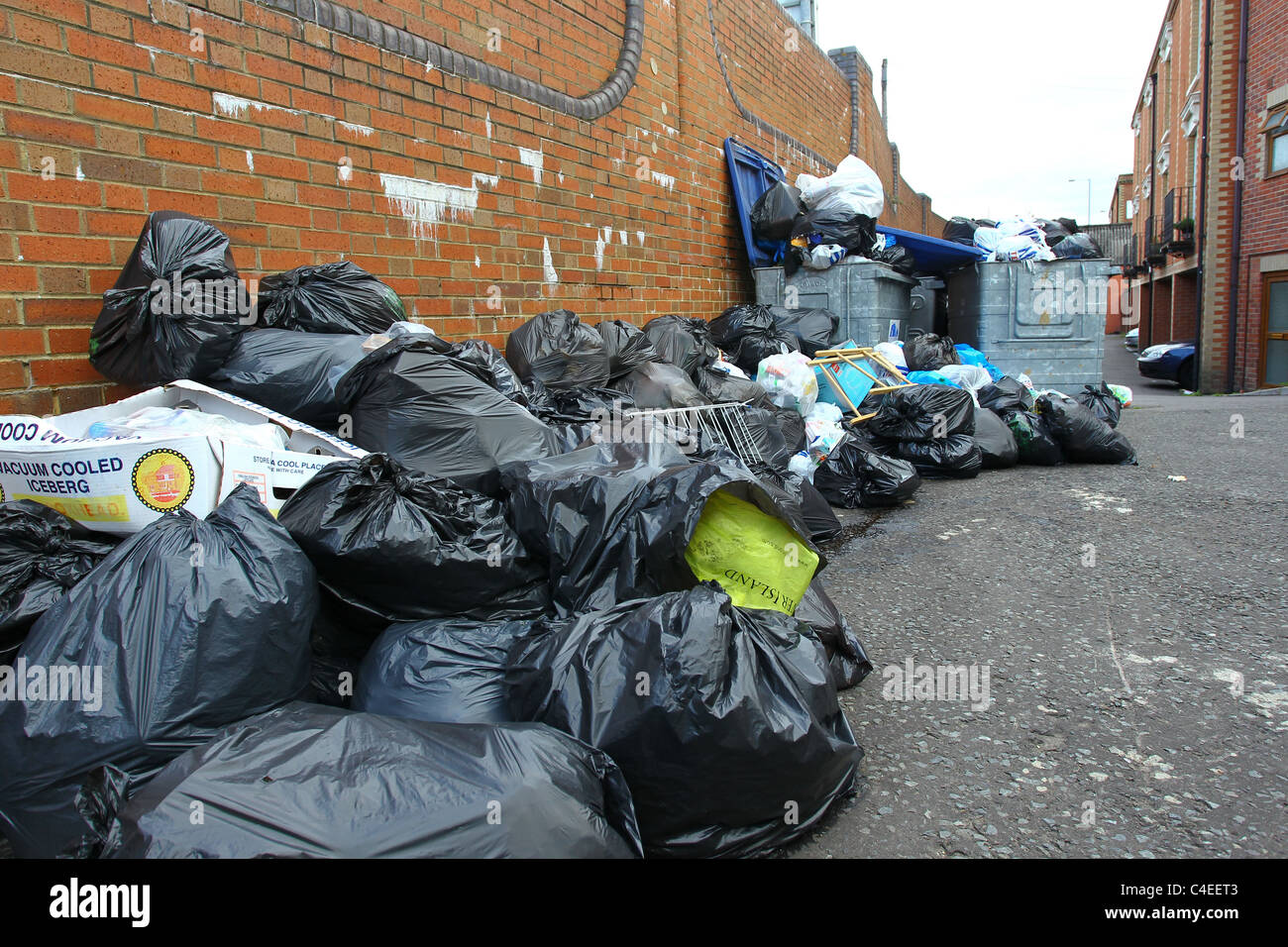 Rubbish litter waste trash in the street following strike by collectors ...