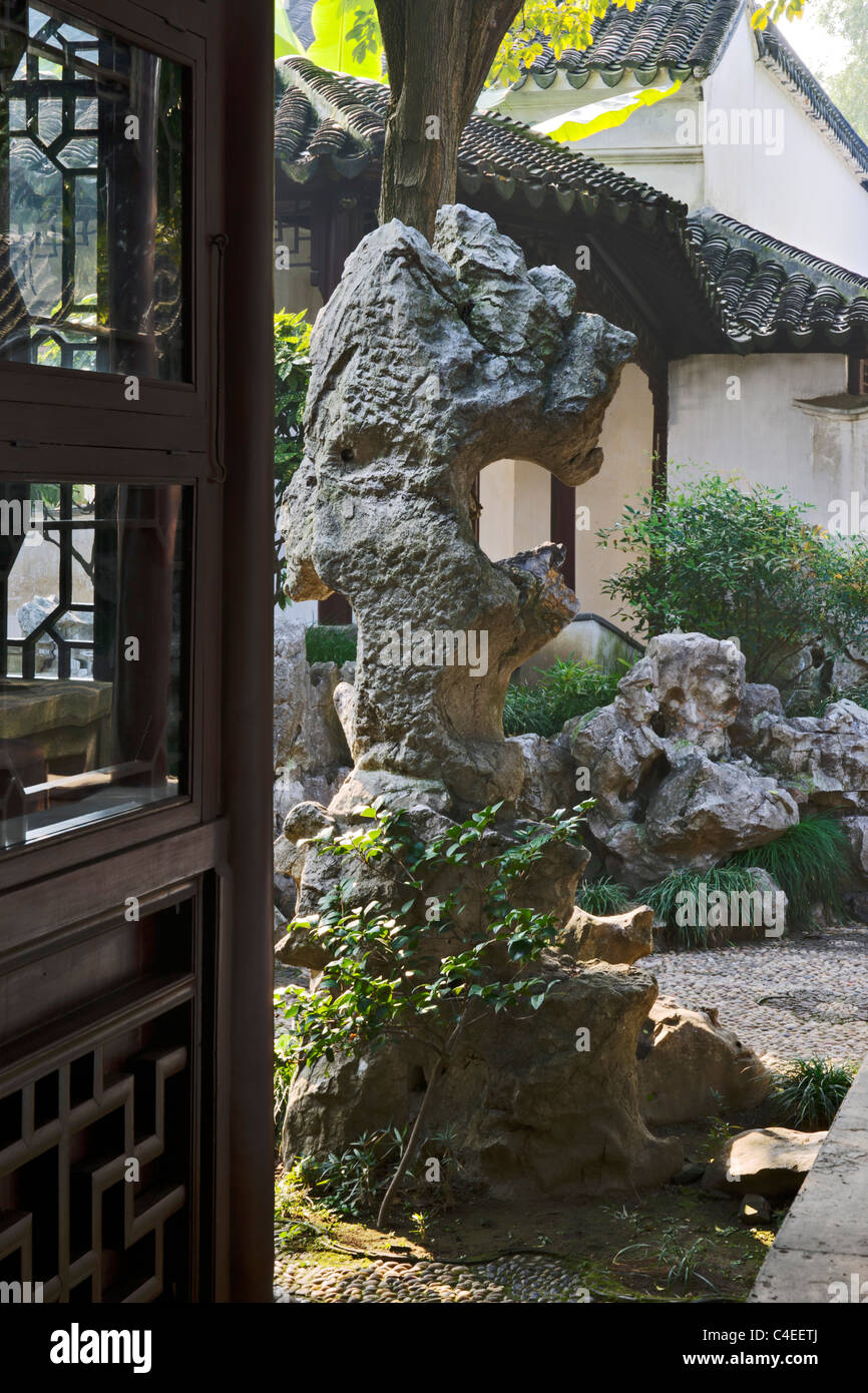 Scholar's rock at The Couple's Garden (Ou Yuan), Suzhou, China Stock ...