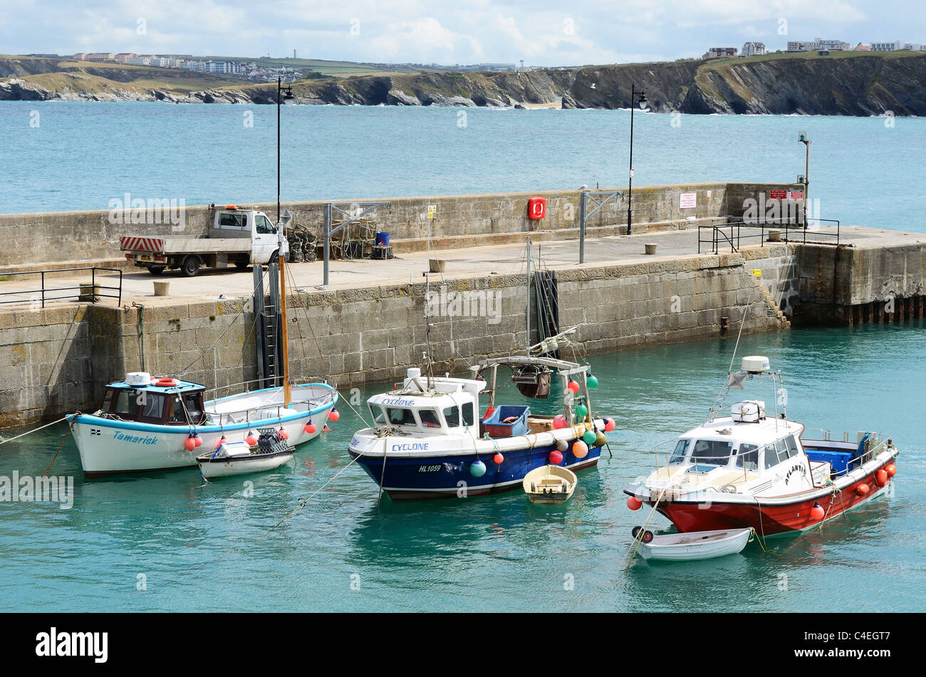 Fishing boats in the harbour at Newquay, Cornwall, UK Stock Photo - Alamy