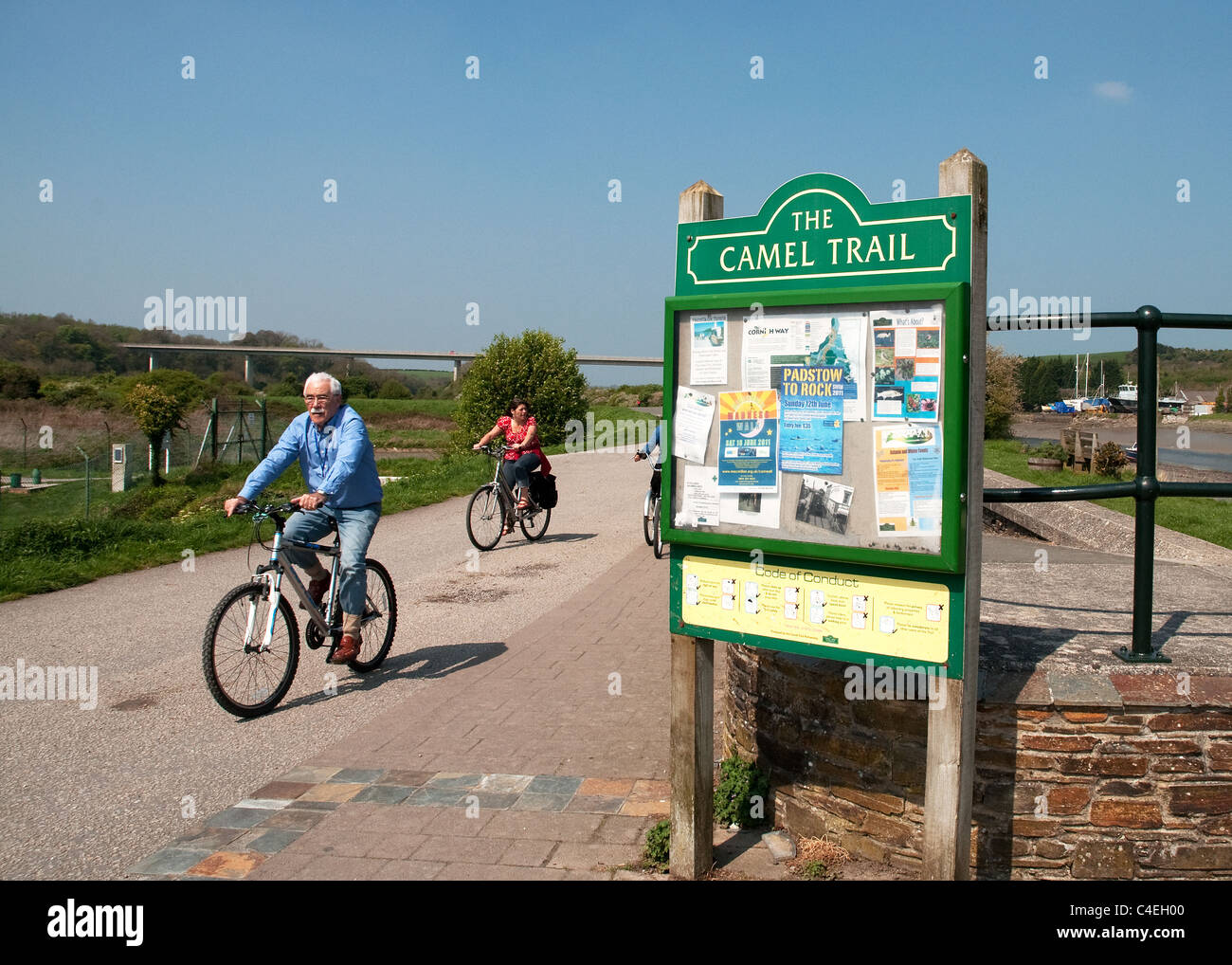 People cycling along the Camel trail at Wadebridge in Cornwall, UK ...