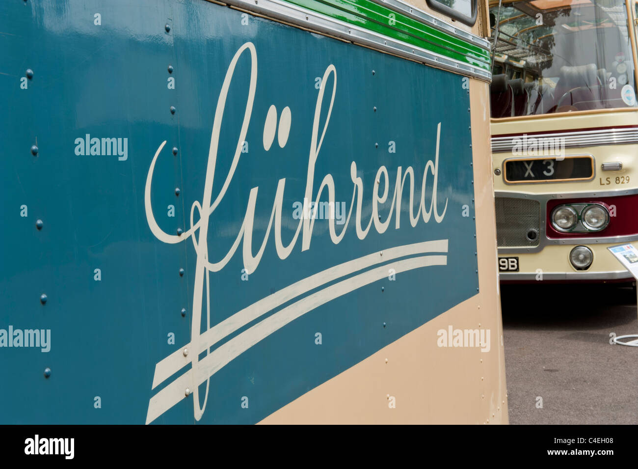 Sign writing on Vintage cable bus at East Anglian Transport Museum UK ...