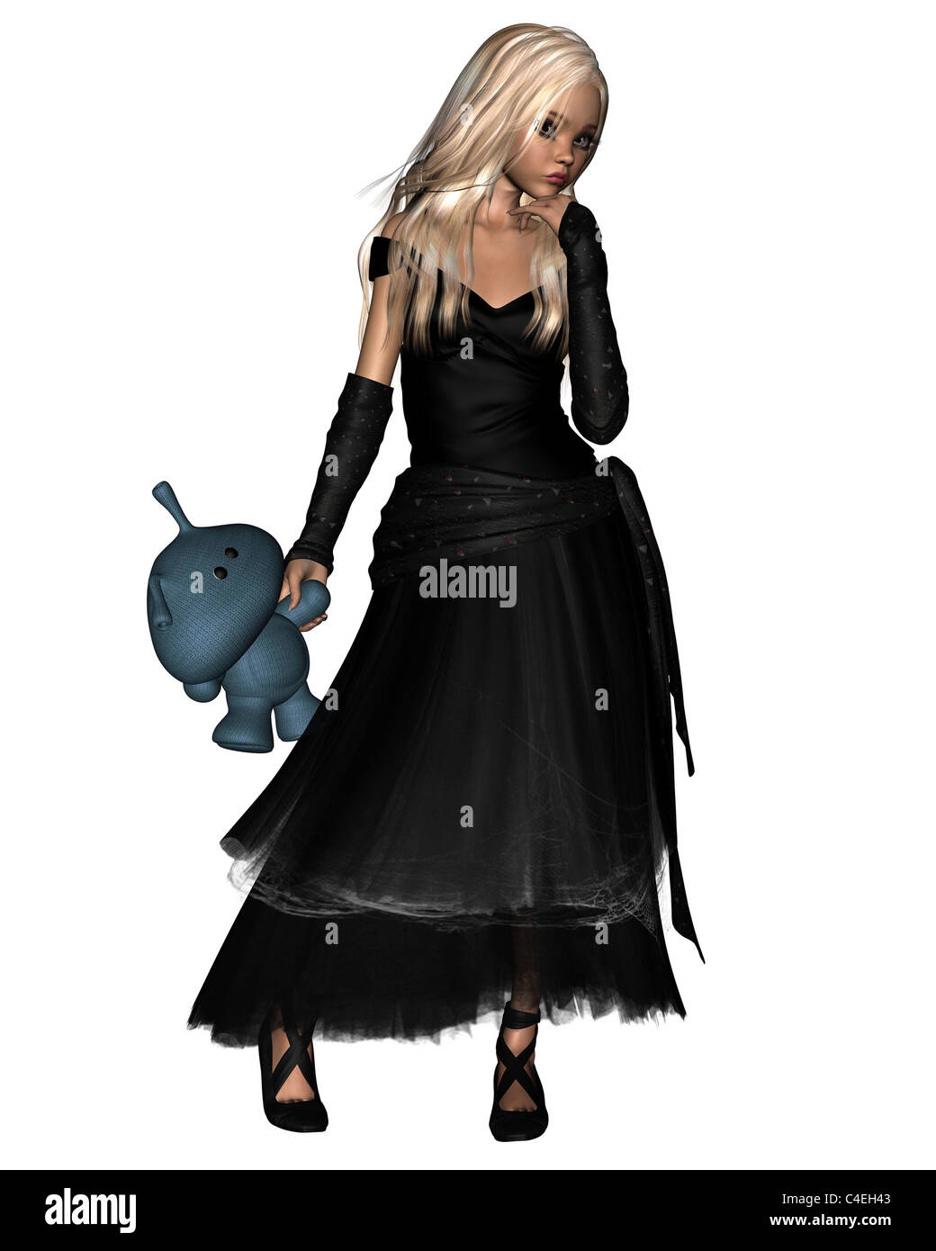 Blonde Goth Girl with Toy Alien Stock Photo - Alamy