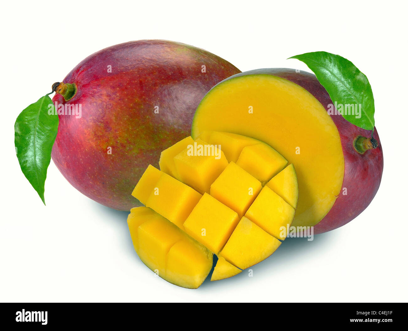 Mango with section on a white background Stock Photo - Alamy