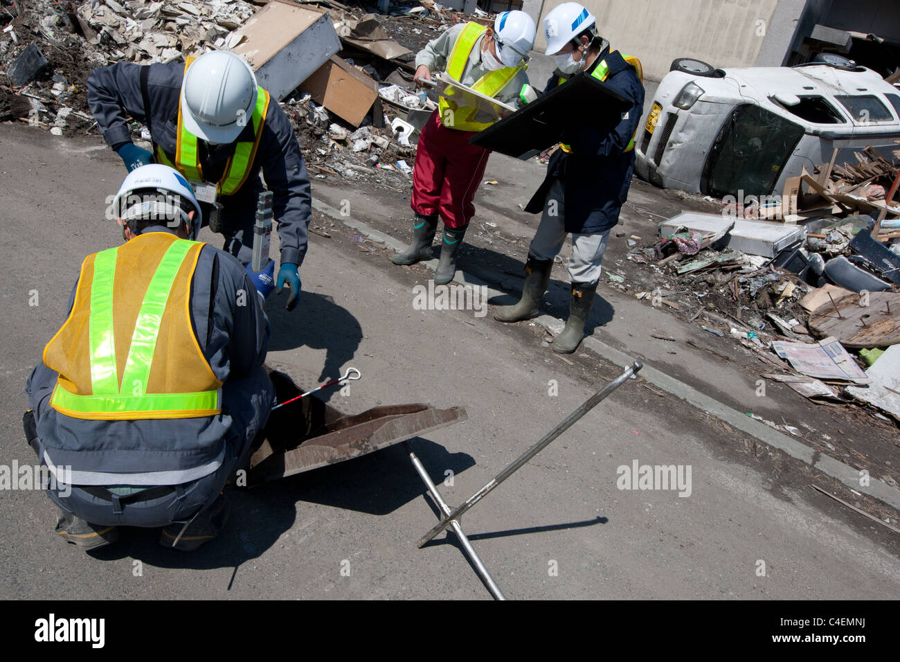 Damage and debris caused by the March 11th earthquake and tsunami, in ...