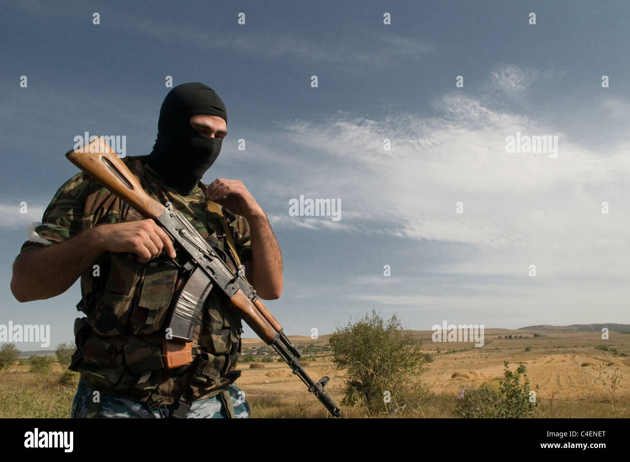 A pro Russian South Ossetian separatist fighter armed with Kalashnikov ...