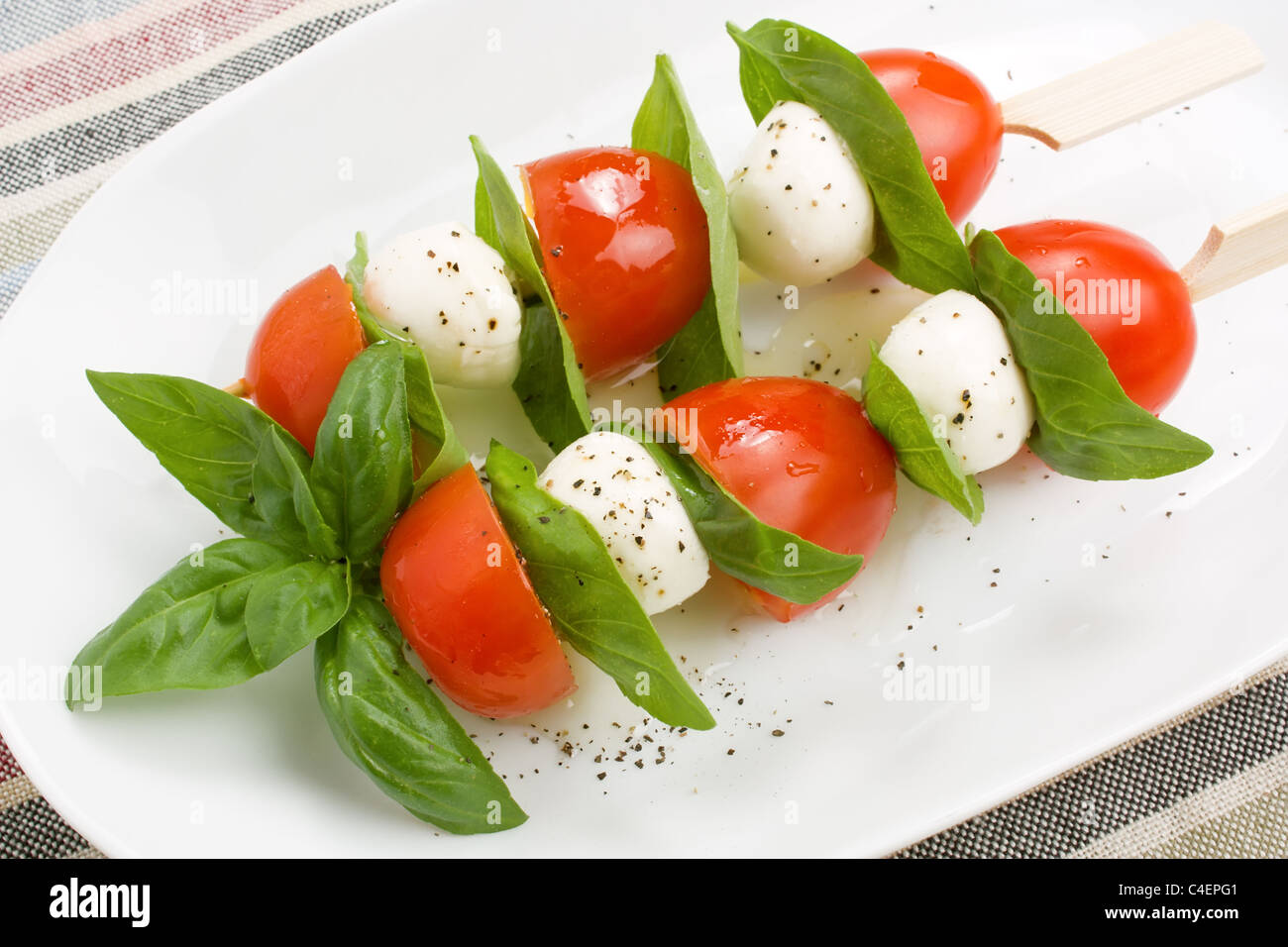 Mozzarella, basil and cherry tomato Stock Photo - Alamy