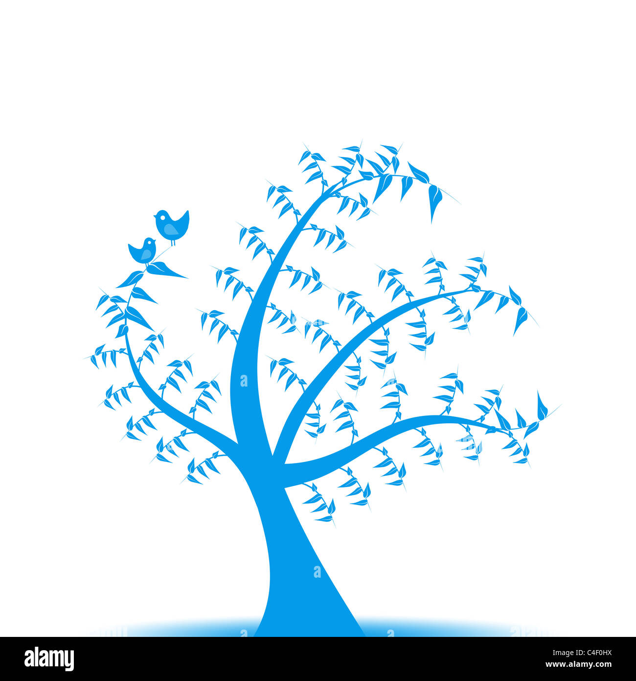 Abstract art tree and birds isolated on white background Stock Photo ...