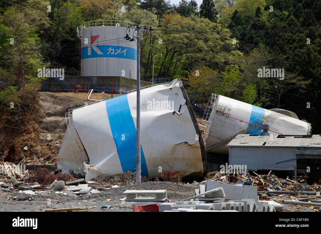 Oil tanks destroyed by Tsunami 11th March 2011 Stock Photo - Alamy