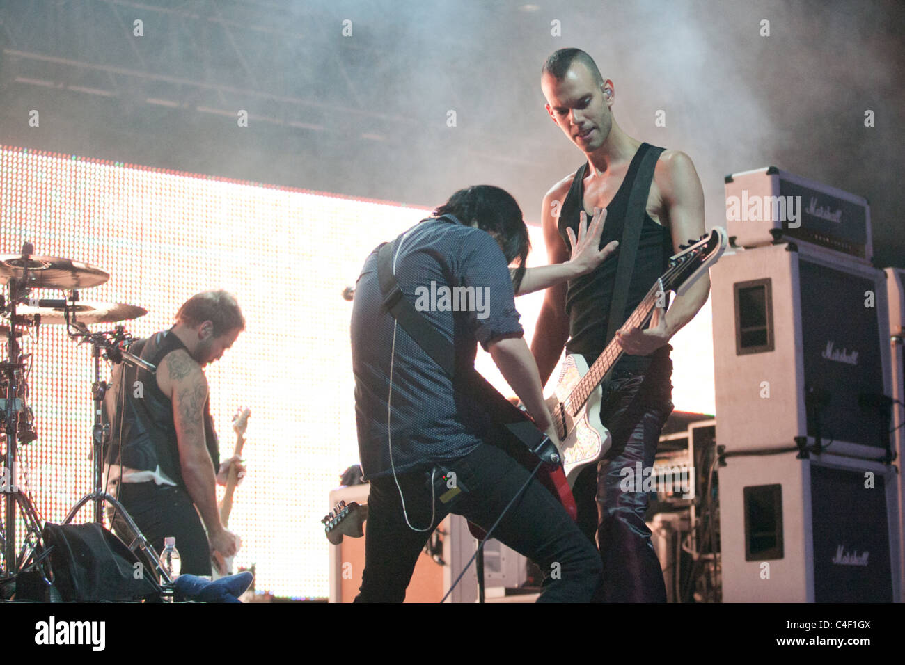 Members of the Placebo band perform on the concert in Budapest, Hungary ...