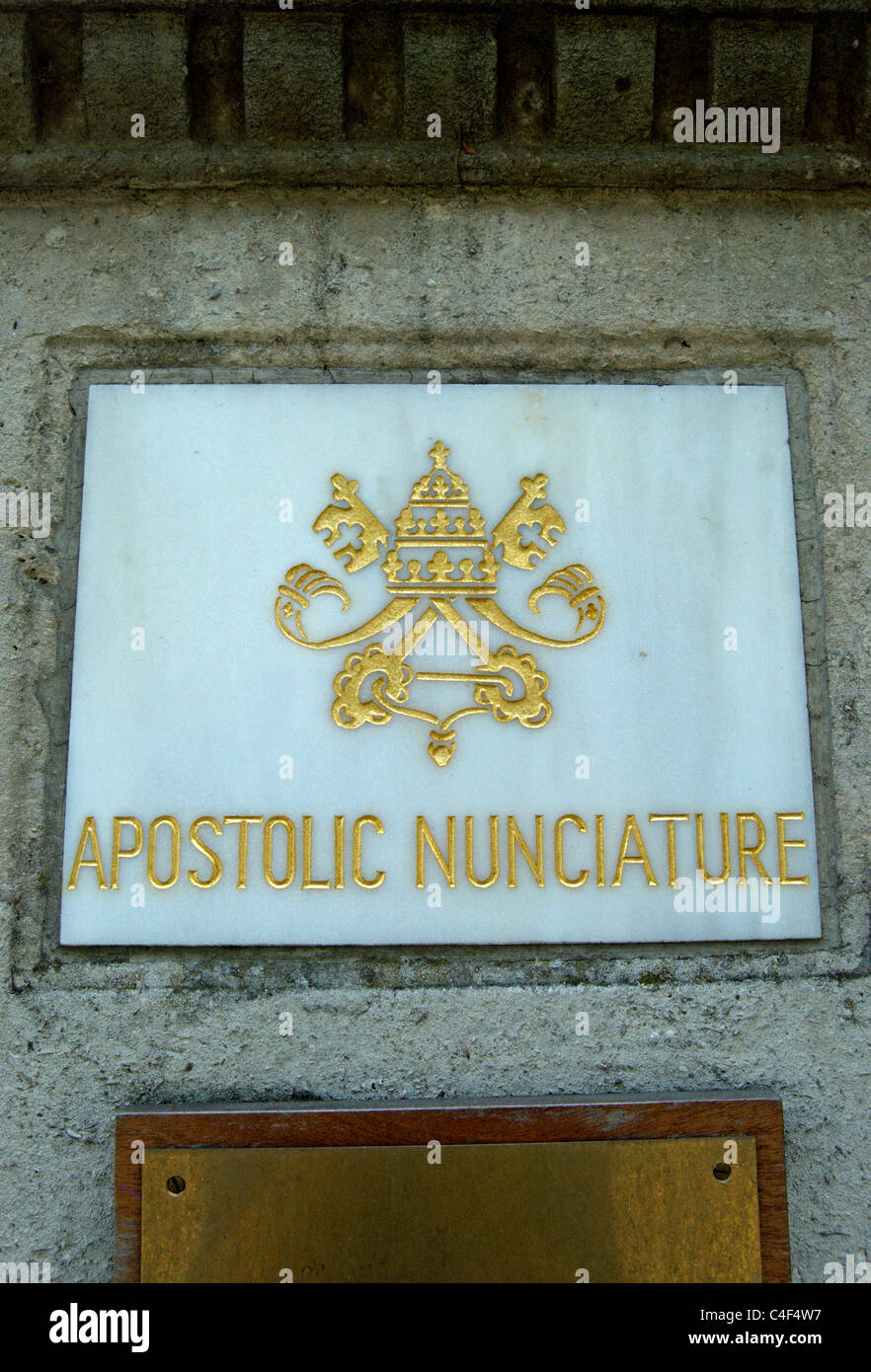 gatepost name sign for the apostolic nunciature, wimbledon, southwest ...