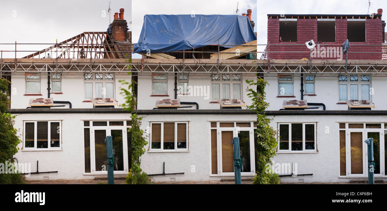 Three stages showing a loft attic room being built on a semi detached ...