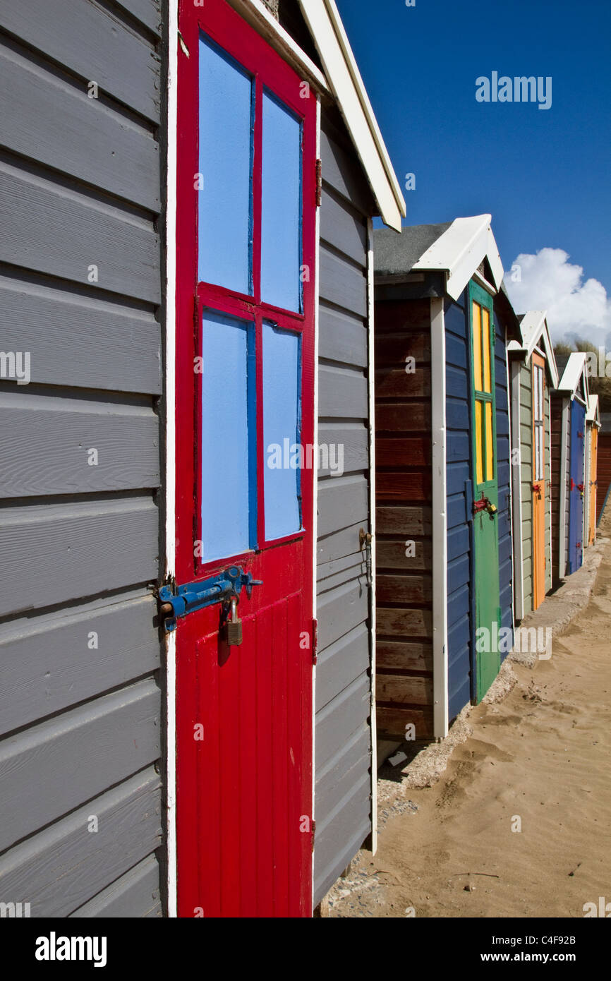 Rows of Beach huts for rent or Hire at Saunton Sands Devon, England, UK ...