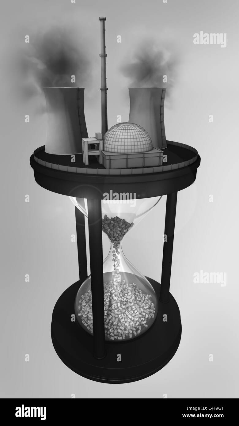 nuclear power station on huge sand glass with atomic waste inside from ...