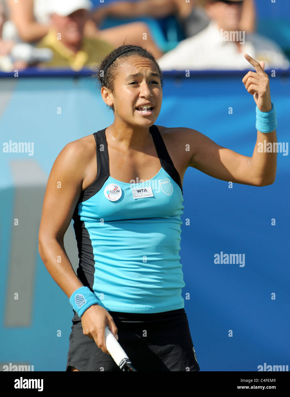British player Heather Watson during her defeat to Vera Zvonerava in ...