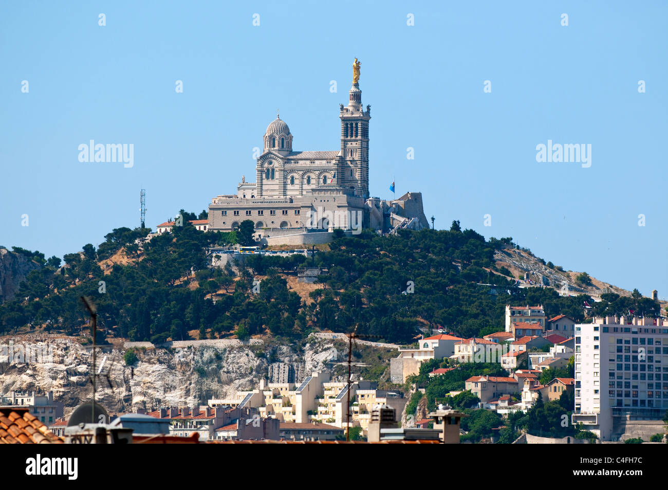 View of Marseille and basilica Notre-Dame de la Garde. France Stock ...