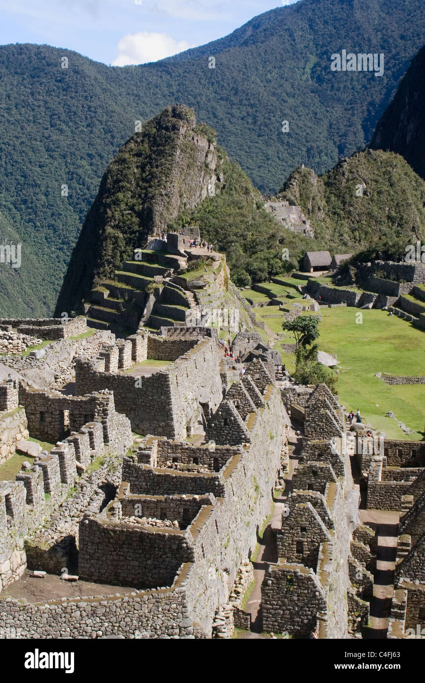 Main square and the astronomical observatory.Machu Picchuu, Peru Stock ...