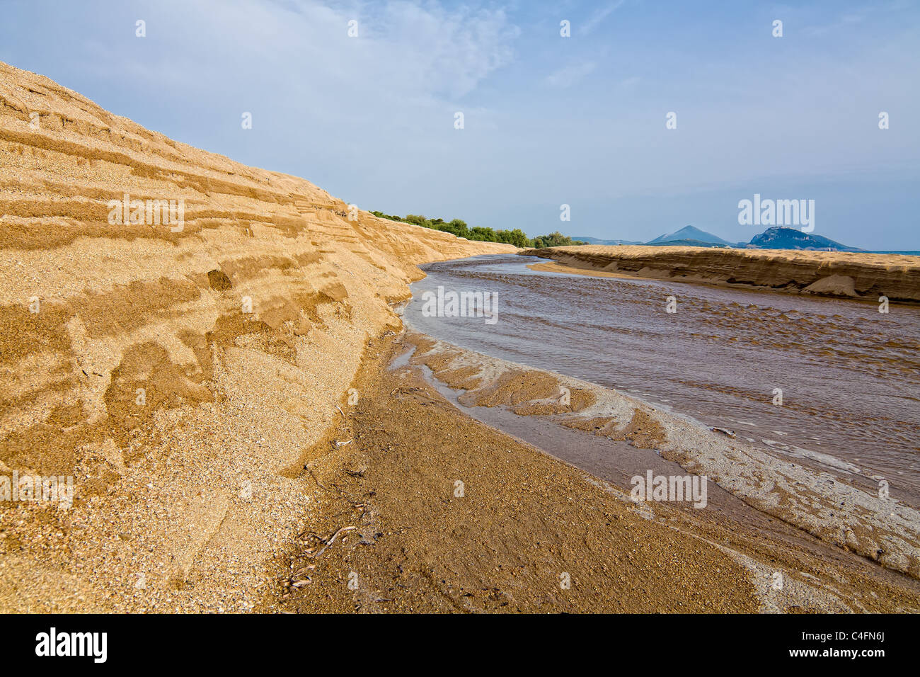 small river flowing through the sandy beach Stock Photo - Alamy