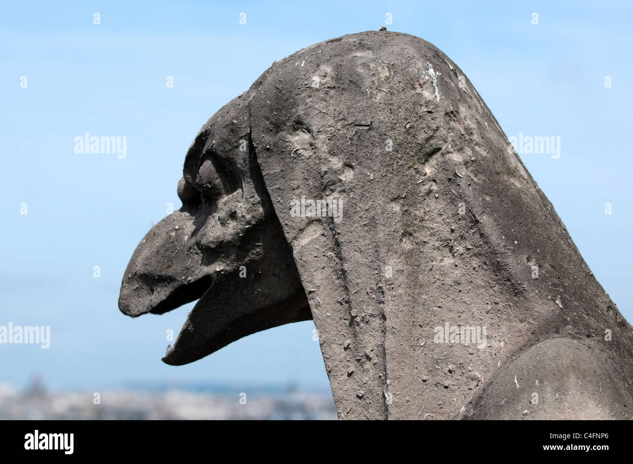 Famous chimera of Notre-Dame overlooking Paris from Notre Dame of Paris ...