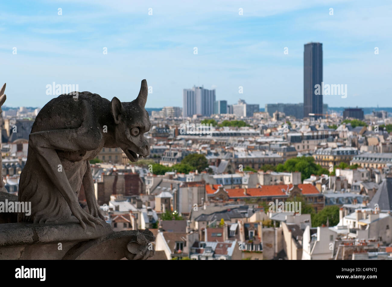 Famous Chimera (demon shape) overlooking the Montparnasse Tower from ...
