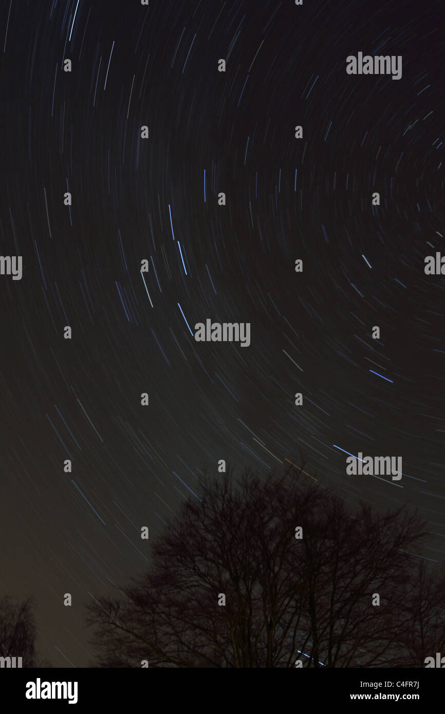 Star trails. The stars are visibly "circling" the northern star Stock ...