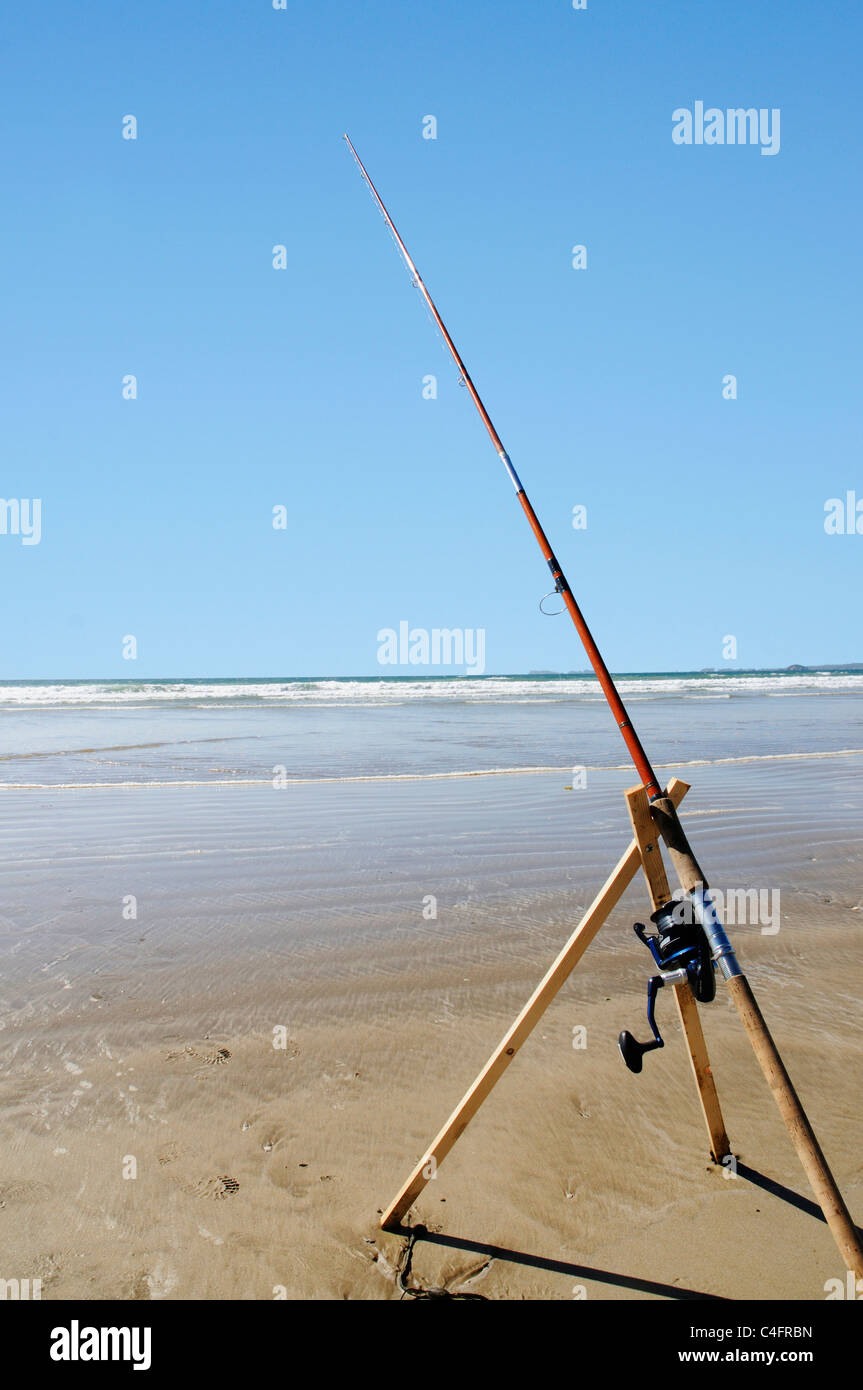 A sea fishing rod on Newgale beach in Pembrokeshire, Wales Stock Photo ...