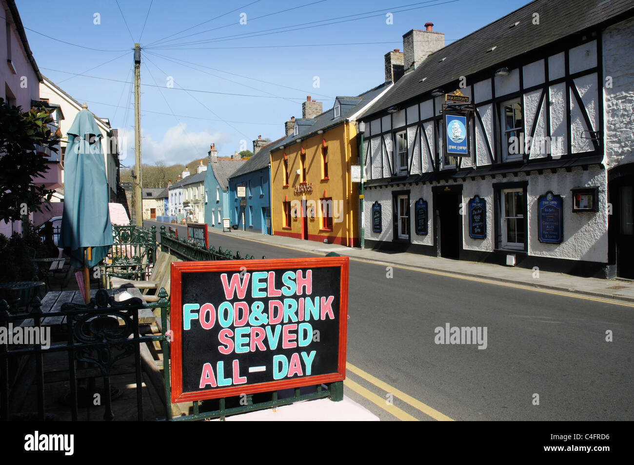The main street of the village of Solva, Pembrokeshire, Wales Stock ...