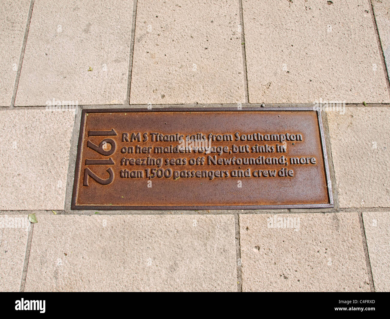 Pavement plaque along the QE2 mile Southampton Hampshire England UK ...
