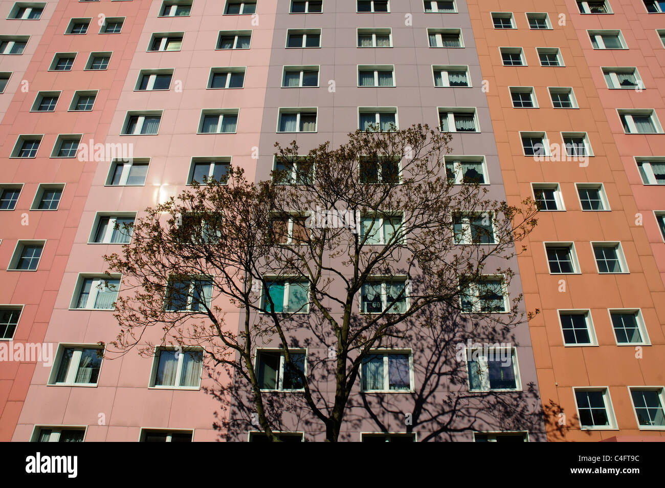 A coloured block of flats in ex East Berlin Stock Photo - Alamy