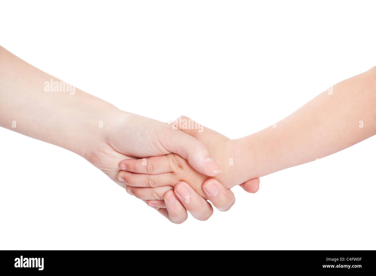 a friendly hand shake on a white background Stock Photo - Alamy